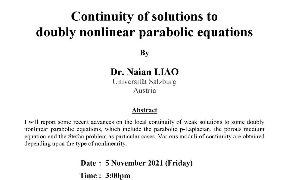 Department Of Mathematics Seminar On Pde Continuity Of Solutions To Doubly Nonlinear
